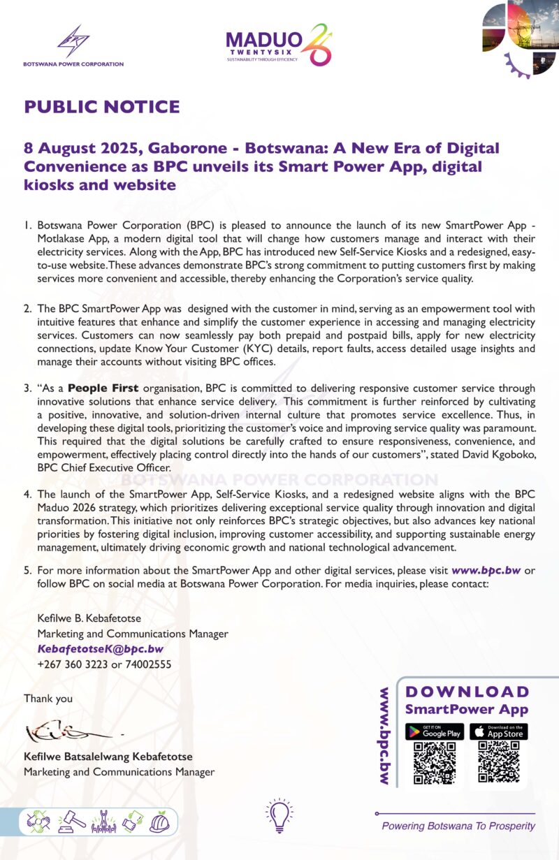 Press Releases & Announcements - Botswana Power Corporation